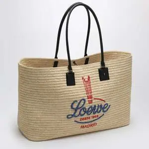 Loewe Verano Xl Raffia Tote Bag - White