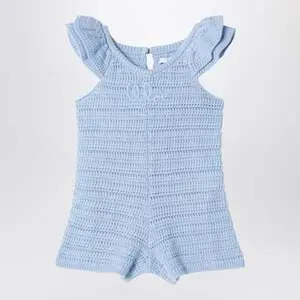 Chloé Openwork Romper With Logo Embroidery - Light Blue