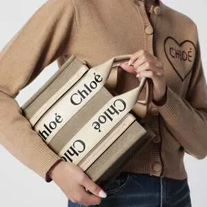 Chloé Woody Small Shopping Bag In Canvas - Pink
