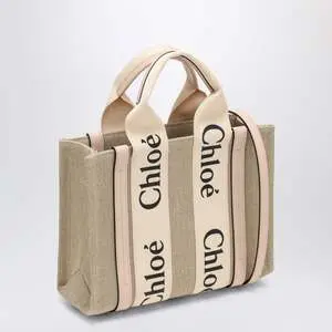 Chloé Woody Small Shopping Bag In Canvas - Pink