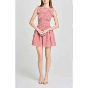 WAYF Esme Gingham Smocked Bodice Mini Dress - Red