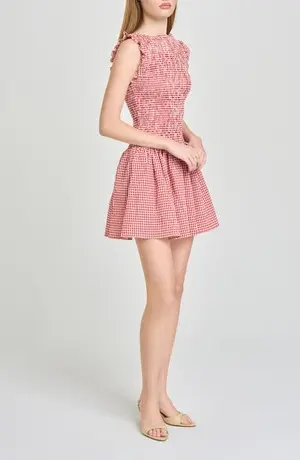 WAYF Esme Gingham Smocked Bodice Mini Dress - Red
