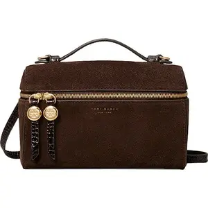 Tory Burch Suede Top Handle Bag - Dark Cocoa