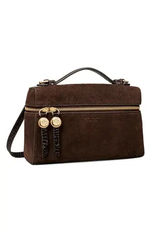 Tory Burch Suede Top Handle Bag - Dark Cocoa