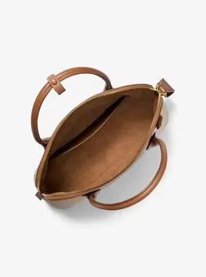 Michael Kors Kaitlin Large Linen And Leather Satchel - Brown