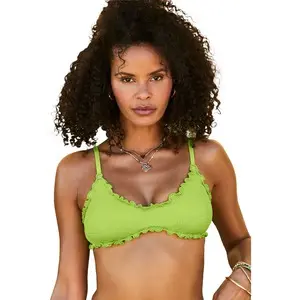 SWIMSUITS FOR ALL Crinkle Lettuce Trim Bikini Top - Lime