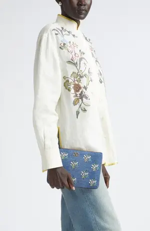 Valentino Garavani Vlogo Embroidered Denim Pouch - Blue Multi