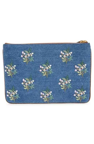 Valentino Garavani Vlogo Embroidered Denim Pouch - Blue Multi
