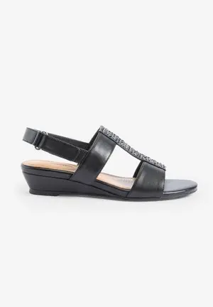 COMFORTVIEW Lila Wedge Sandal With Adjustable Strap - Black