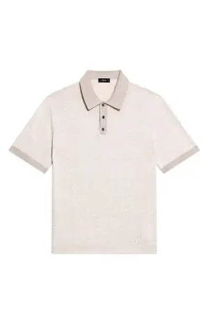 Theory Linen & Silk Polo - Silver Cloud