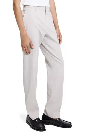 Theory Linen Blend Straight Leg Pants - Silver Cloud