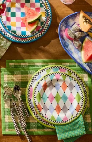 MACKENZIE-CHILDS Palm Springs Set Of 4 Melamine Dinner Plates