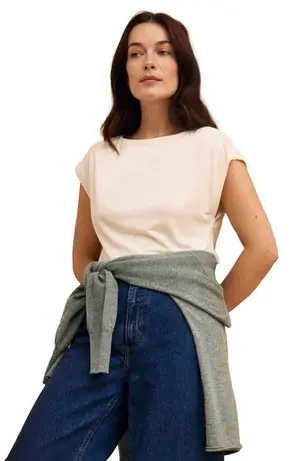 CELTIC & CO. Slash Neck Cap Sleeve T-shirt - Chalk
