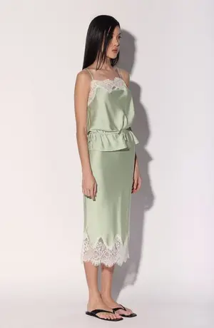 Walter Baker Satin Midi Skirt With Lace Hem