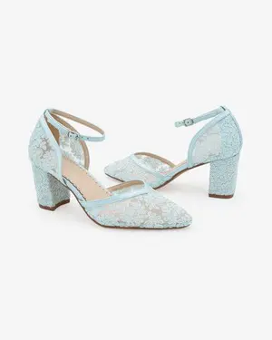 KAILEE P Abby Lace D'orsay Block Heel - Light Blue