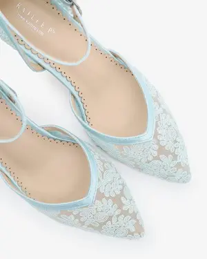 KAILEE P Abby Lace D'orsay Block Heel - Light Blue