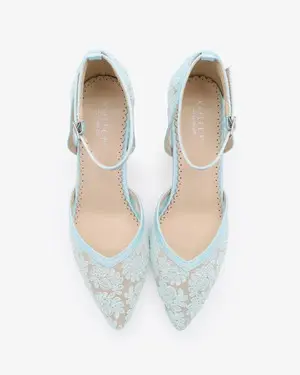 KAILEE P Abby Lace D'orsay Block Heel - Light Blue