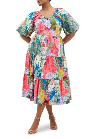 City Chic Printed Flared Midi Dress - Fools Floral