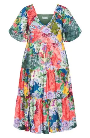 City Chic Printed Flared Midi Dress - Fools Floral