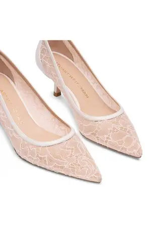 STUART WEITZMAN Lace Pump With Kitten Heel - Blanco/beige/blanco