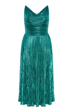 City Chic Kamila Plissé Metallic Maxi Dress - Emerald