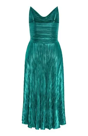 City Chic Kamila Plissé Metallic Maxi Dress - Emerald