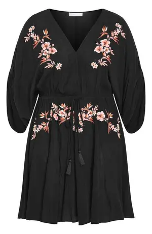 City Chic Floral Embroidered Mini Dress - Black