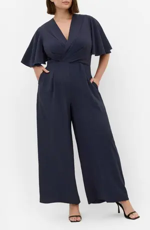 City Chic Braelynn Short Sleeve Jumpsuit - Navy