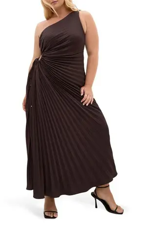 City Chic Aliza One-shoulder Dress - Chocolate