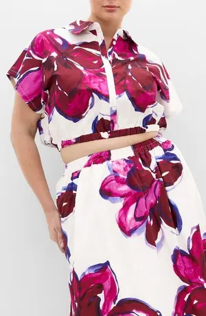 City Chic Cotton Button-up Shirt - Violet Bloom