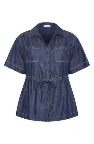 City Chic Tie Waist Denim Shirt