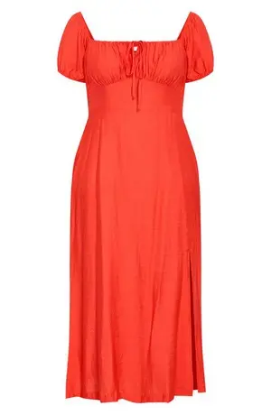 City Chic Abbigail Midi Peasant Dress - Watermelon