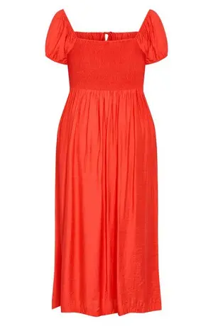 City Chic Abbigail Midi Peasant Dress - Watermelon