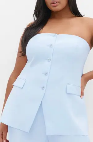 City Chic Cutaway Hem Strapless Top - Sky Blue
