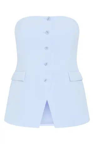 City Chic Cutaway Hem Strapless Top - Sky Blue