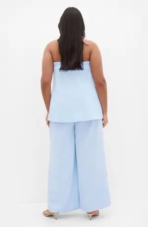 City Chic Cutaway Hem Strapless Top - Sky Blue
