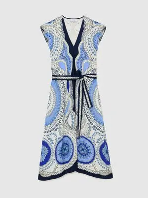 REISS Scarf-print Belted Midi Dress