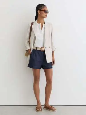 REISS Cotton-linen Belted Shorts