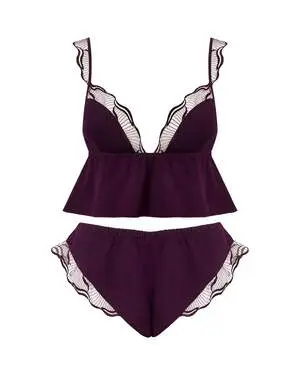 Bluebella Marabel Luxury Satin Sheer Cami And Short Set Cherry - Red