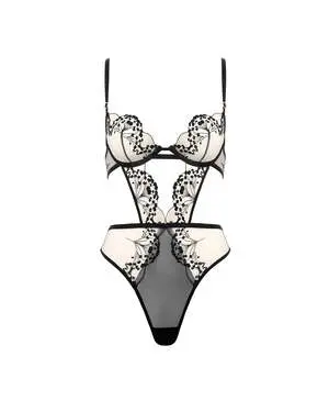 Bluebella Marisa Embroidered Sheer Bodysuit - Black