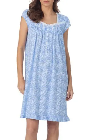 Eileen West Cap Sleeve Cotton Nightgown - Blue Print