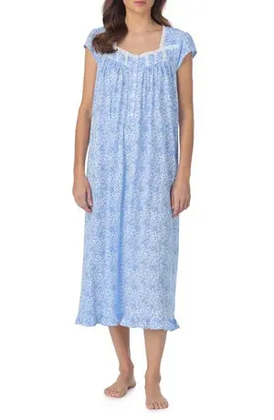 Eileen West Cap Sleeve Cotton Nightgown Blue