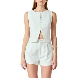 Endless Rose Linen And Cotton Cropped Vest - Ivory