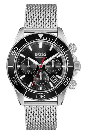 BOSS Sealiner Chronograph Mesh Strap Watch - Black
