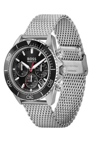 BOSS Sealiner Chronograph Mesh Strap Watch - Black