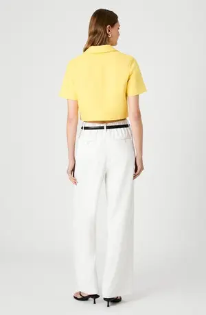 French Connection Theo Oversized Peter Pan Collar Crop Top - Bright Daisy