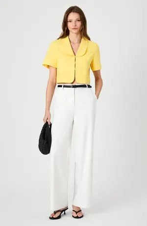 French Connection Theo Oversized Peter Pan Collar Crop Top - Bright Daisy
