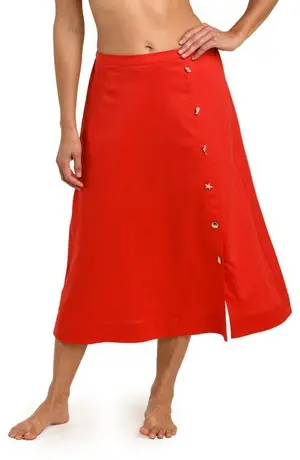 La Blanca Harbor Breeze Midi Cover-up Skirt - Ruby