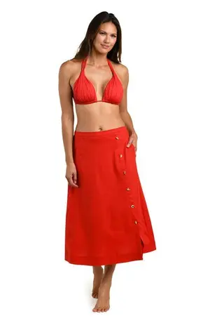 La Blanca Harbor Breeze Midi Cover-up Skirt - Ruby