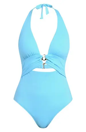 La Blanca Island Goddess Plunge One-piece Swimsuit - Sky